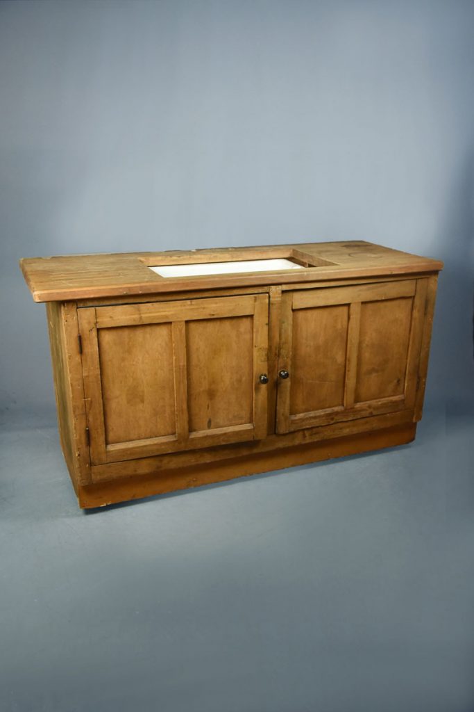 62" Long Kitchen China Sink with Pine Cupboard Below & Double Drainer ...