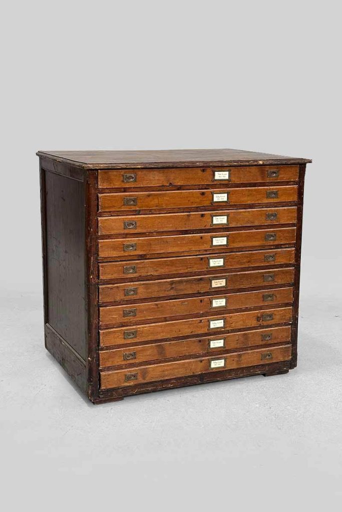 Oak Plan Chest with 10 Drawers & Brass Handles – The Classic Prop Hire ...