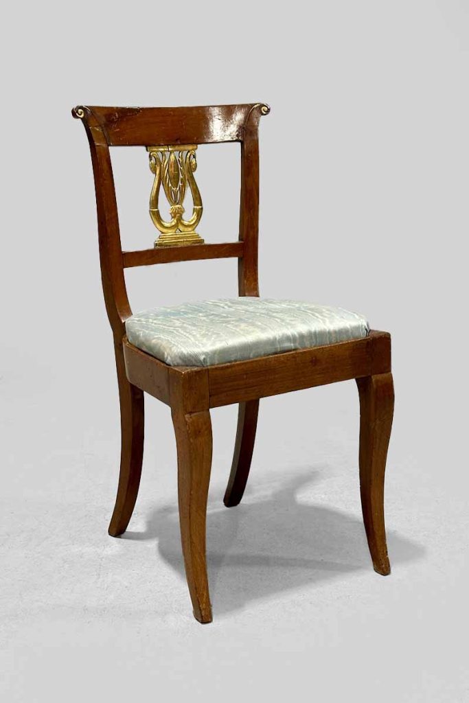 Mahogany Dining Chair With Arts & Crafts Style Gilt Back Rest & Pale ...