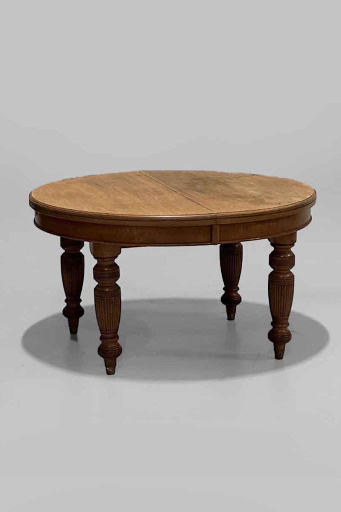 Circular Oak Dining Table with Reeded Legs - The Classic Prop Hire Company