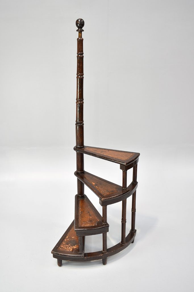 Mahogany Spiral Library Steps With Turned Handle & Brown Leather Treads ...