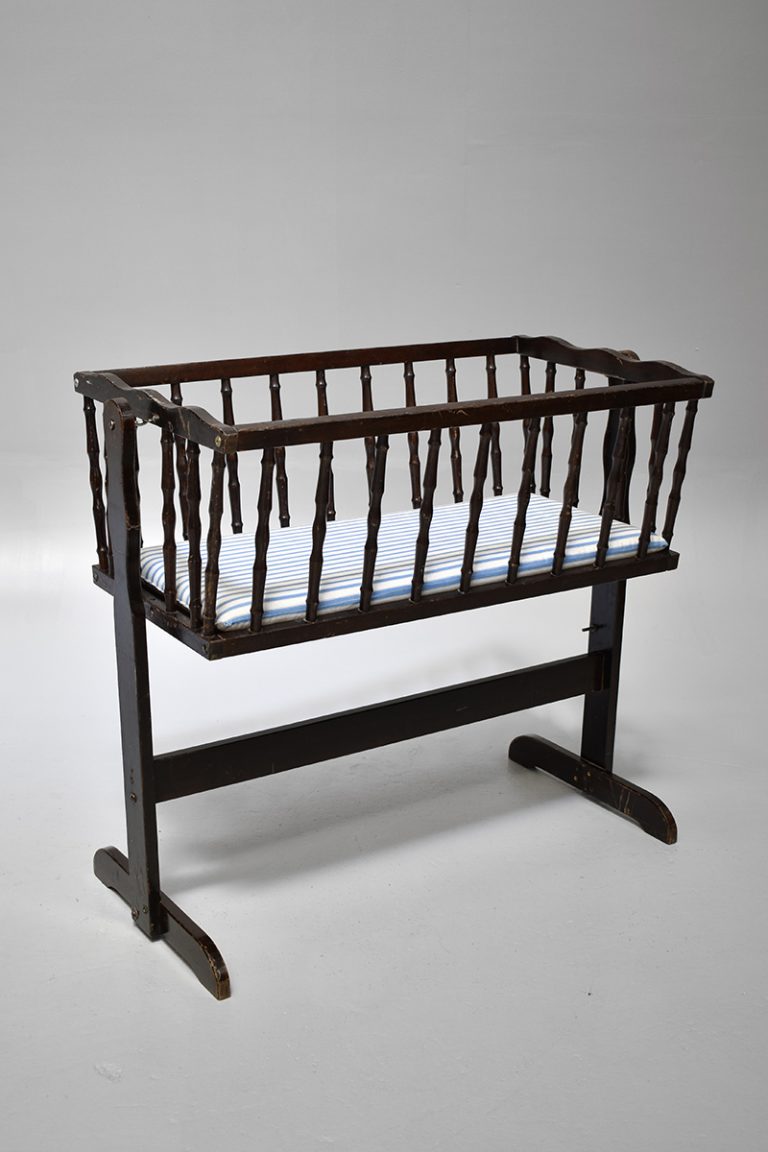 Mahogany Swinging Cot With Turned Spindles & Ticking Mattress – The ...