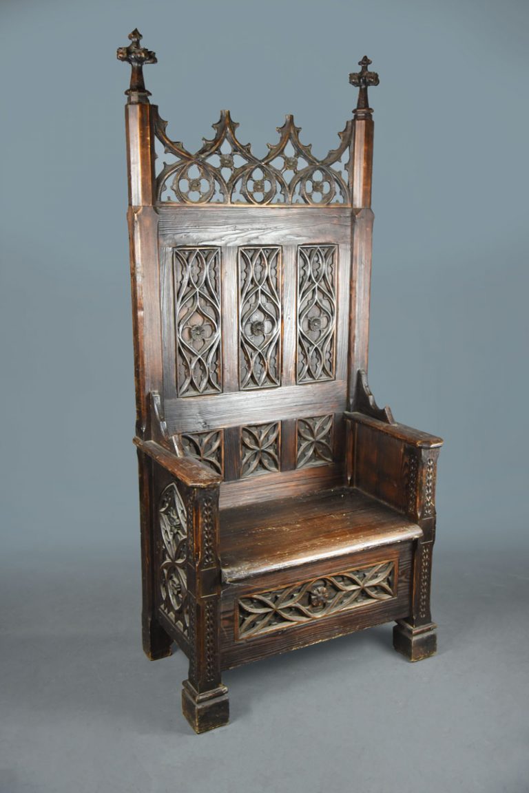 Medieval Carved Oak Kings Throne Chair Detachable Back - The Classic ...