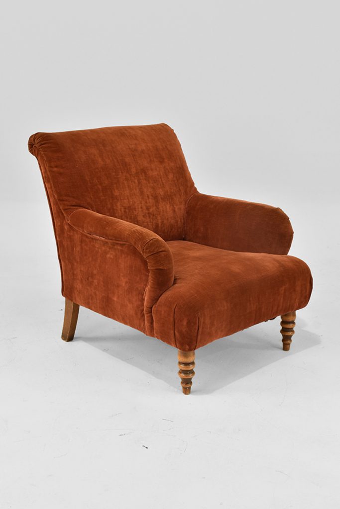 Rust Velvet Deep Armchair with Turned Front Legs – The Classic Prop ...