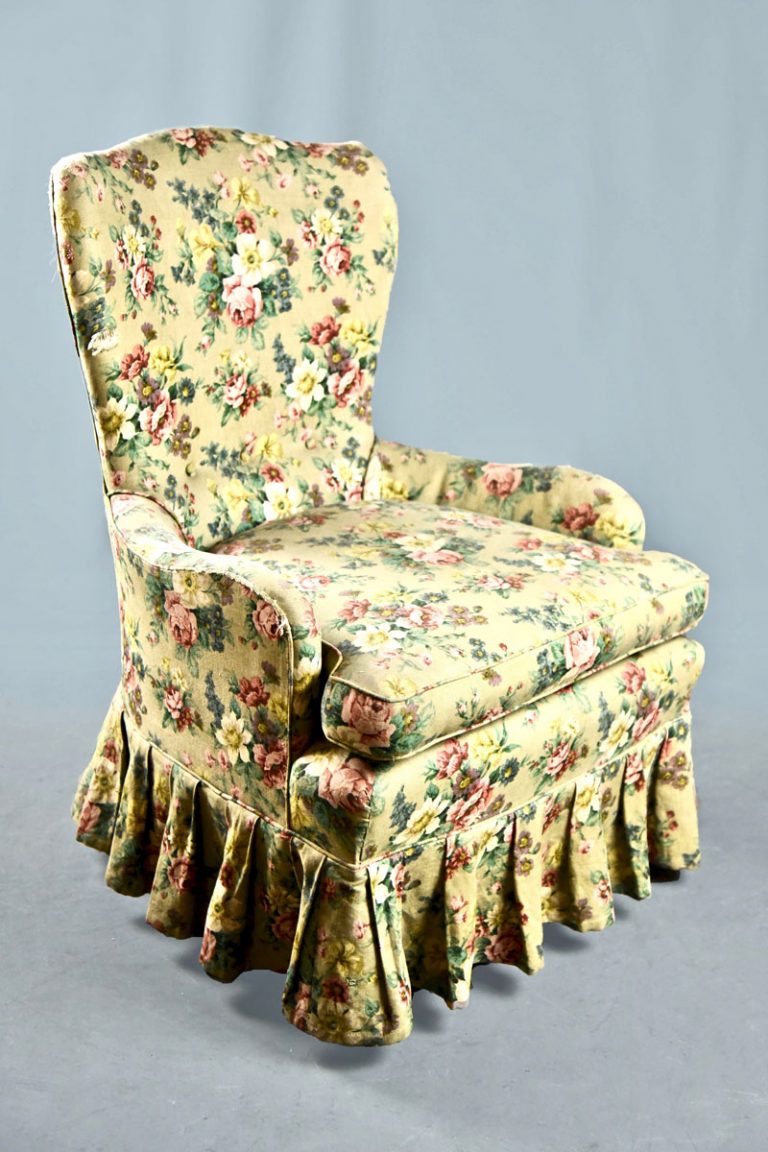 Small Easy Tub Chair In Floral Chintz, With Cushion & Deep Pleated ...
