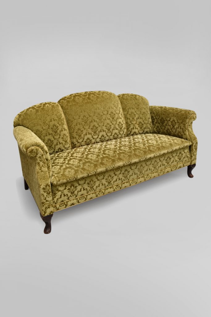 Art Deco Green & Gold Velvet Leaf Pattern 3 Seater Sofa – The Classic ...