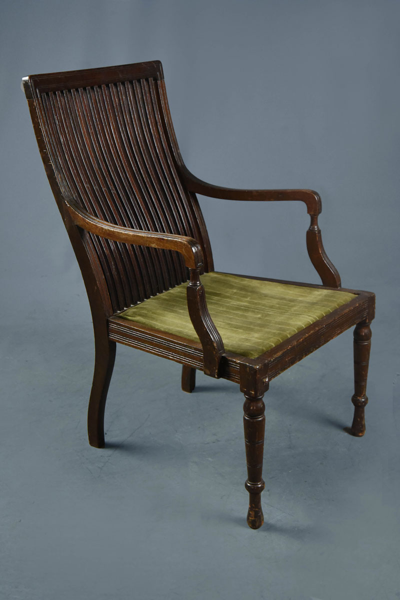 Slatted Back American Open Arm Chair Green Velvet Seat - The Classic ...
