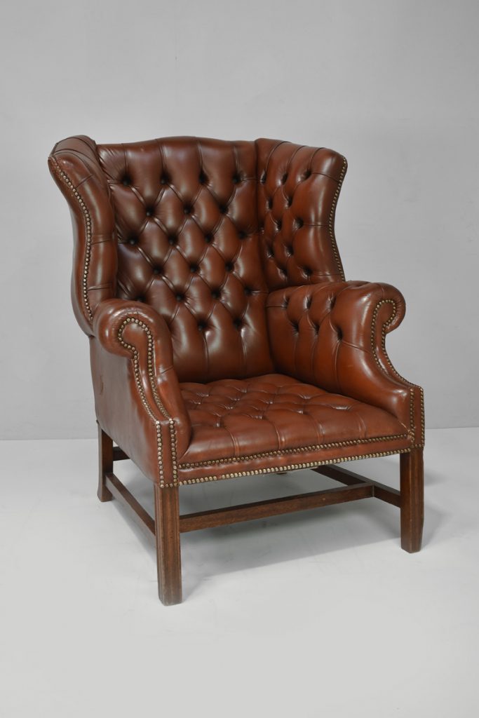 Red Rust Leather Buttoned Wing Back Armchair - The Classic Prop Hire ...