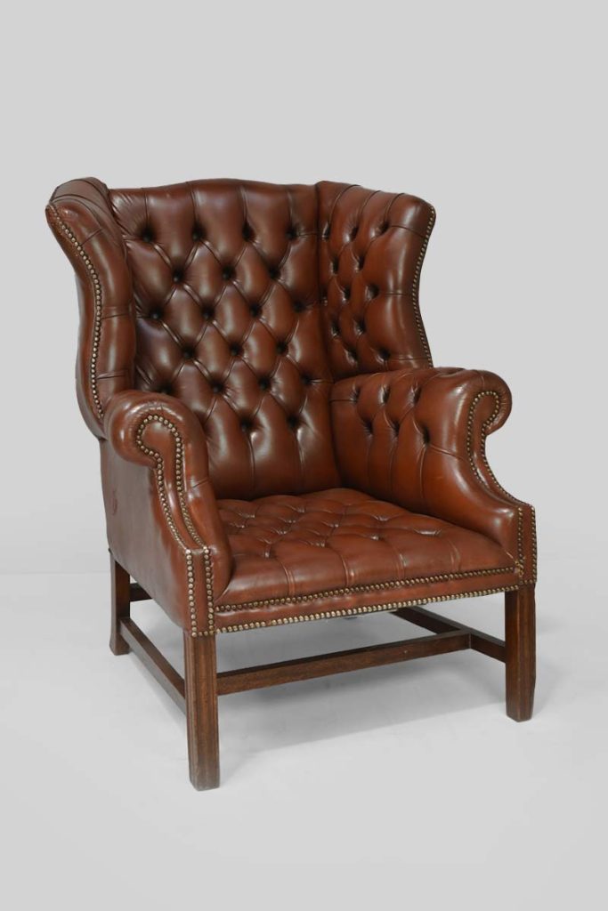 Red Rust Leather Buttoned Wing Back Armchair – The Classic Prop Hire ...