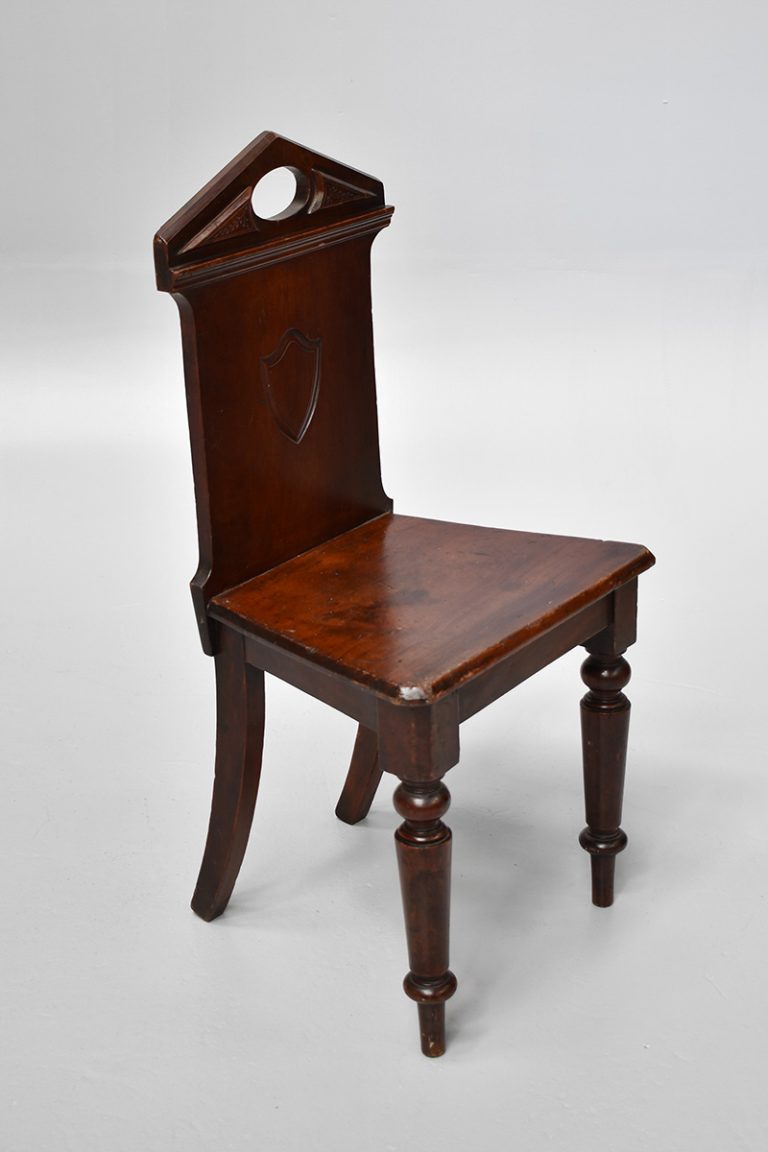 Mahogany Hall Chair with Triangular Shaped Top & Carved Shield Back ...