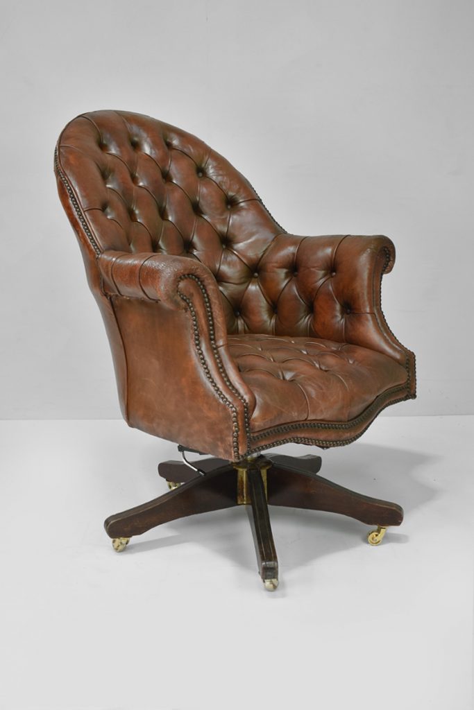 Brown Leather Buttoned High Back Swivel Desk Chair - The Classic Prop ...