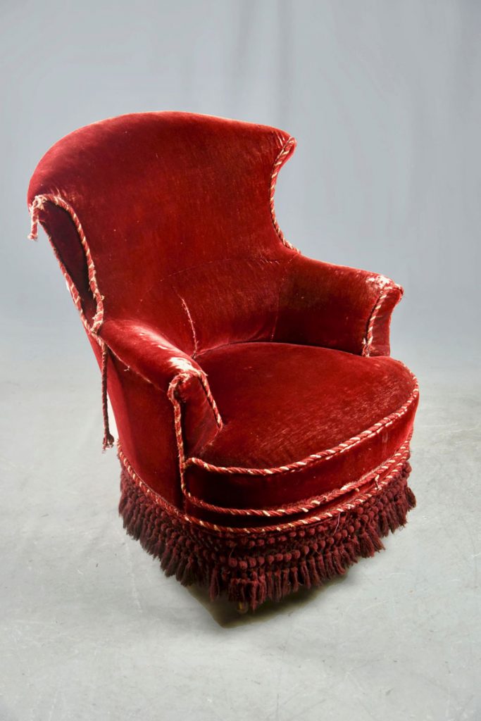 Victorian Red Velvet Upholstered Easy Chair - The Classic Prop Hire Company
