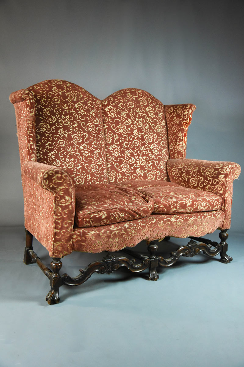 Wing Back 2 Seater Settee With Carved Under Tier Pink Cut Velvet - The ...
