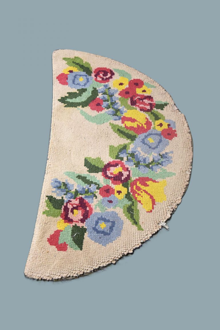 4’4″x 2’2″ Beige Floral Wool Half Round Hearth Rug – The Classic Prop ...