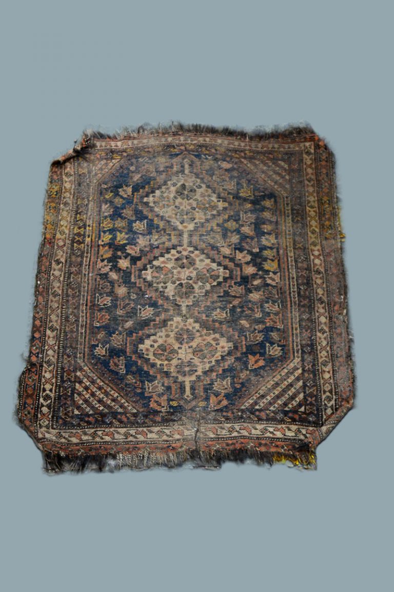 4'10"x 3'8" Caucasian Style Worn Navy Blue, Brown & Grey Rug - The ...