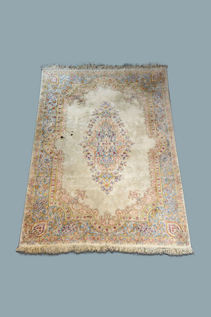 9’6″ x 6’2″ Brown, Blue with Cream Rug – The Classic Prop Hire Company