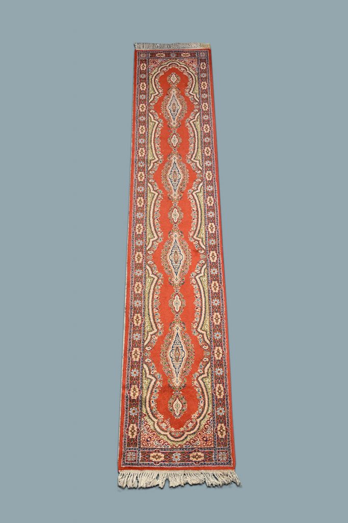 12'2" x 2'3" Red and Cream Patterned Runner - The Classic Prop Hire Company