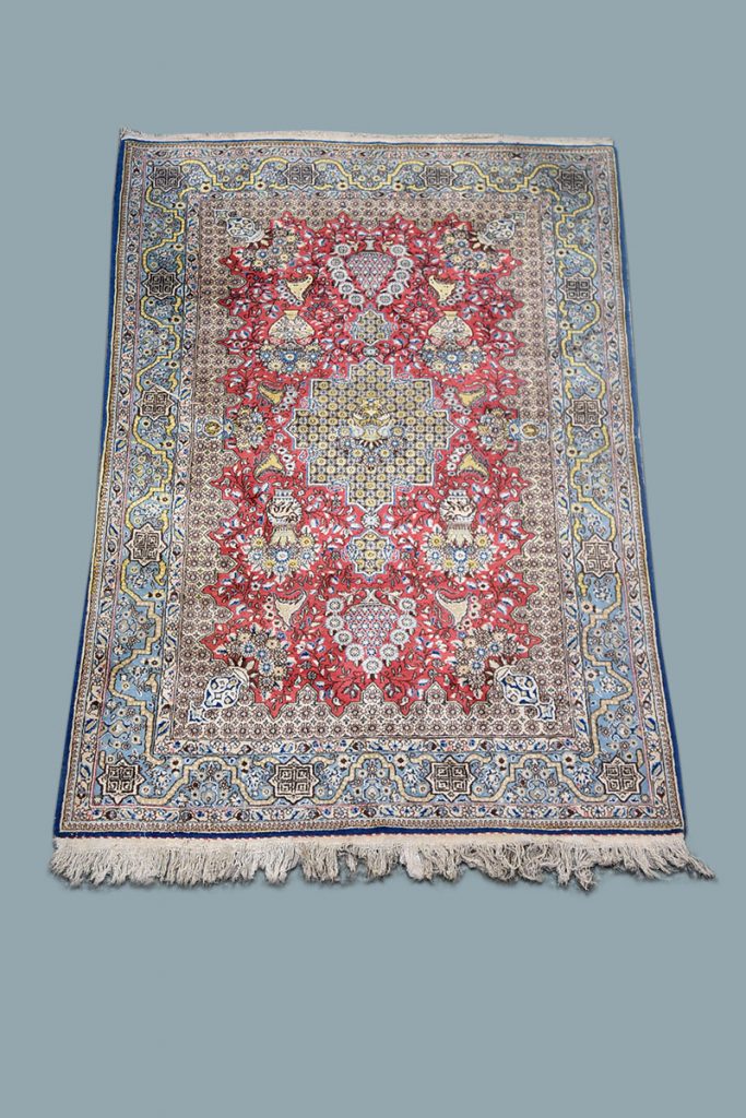 7′ x 4’6″ Red Ground Rug With Bluey Green & Grey Floral Décor – The ...