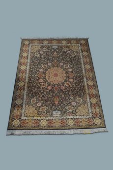 9'8"x 6'7" Dark Blue Ground Rug With Red & Cream Floral Design ...