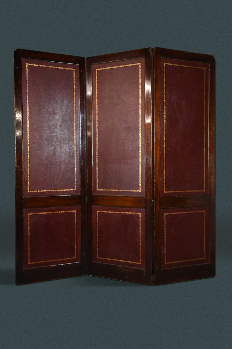 Three Leaf Mahogany & Red Leather Folding Screen - The Classic Prop ...