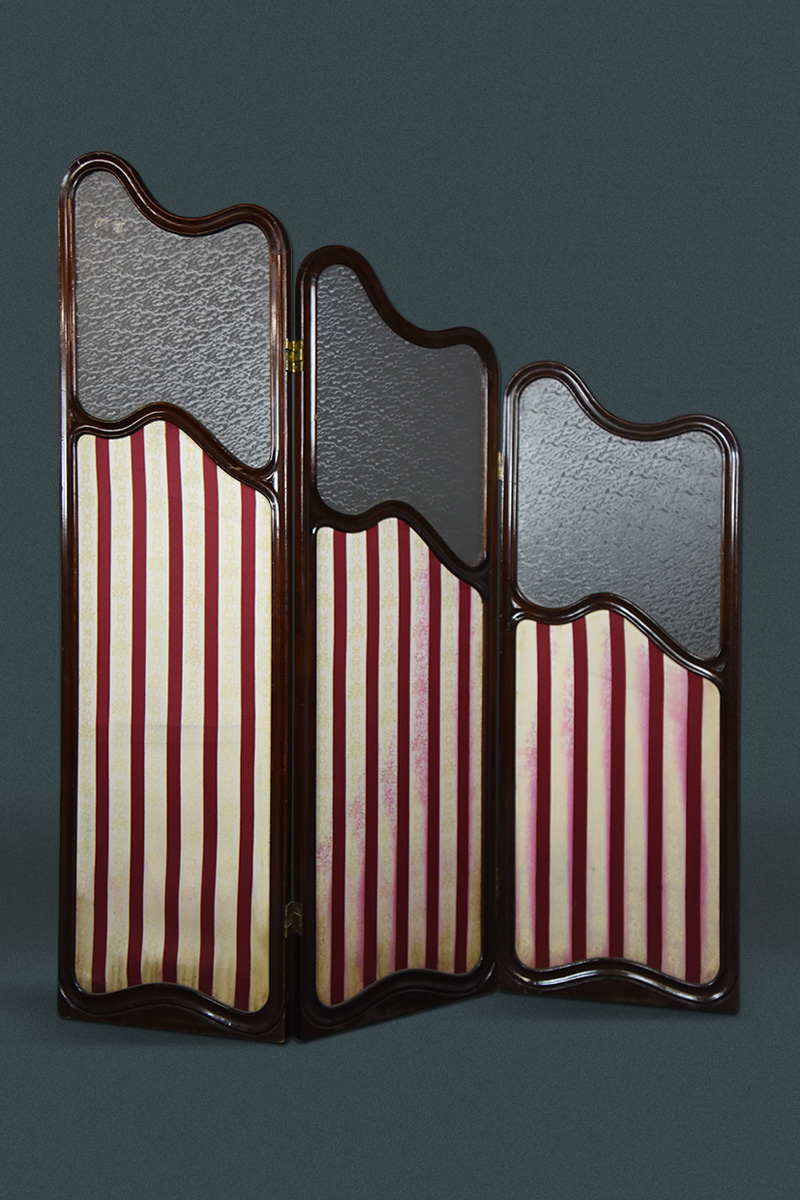 Three Leaf French Striped Screen With Perspex - The Classic Prop Hire ...