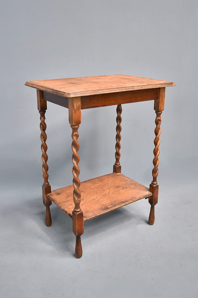 Light Oak Occasional Side Table With Barley Twist Legs & Bottom Shelf ...