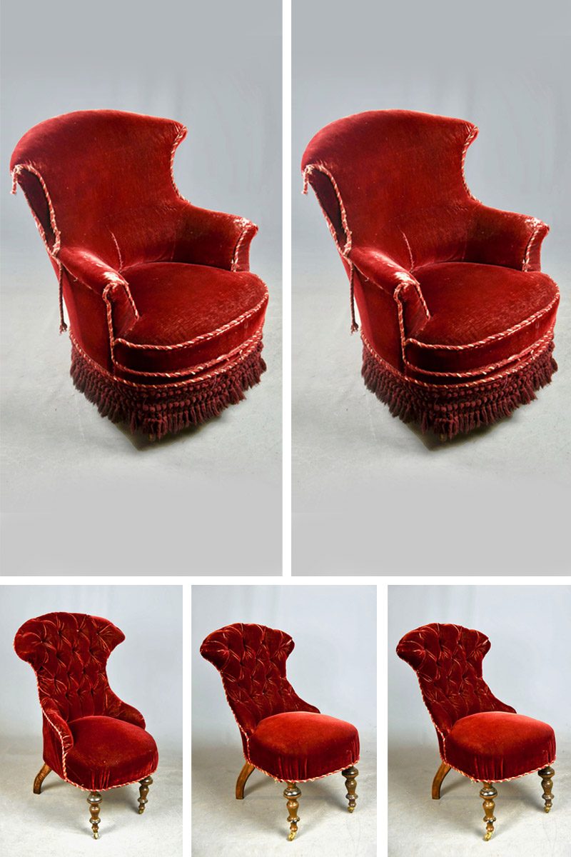 Victorian Red Velvet Upholstered Easy Chair - The Classic Prop Hire Company