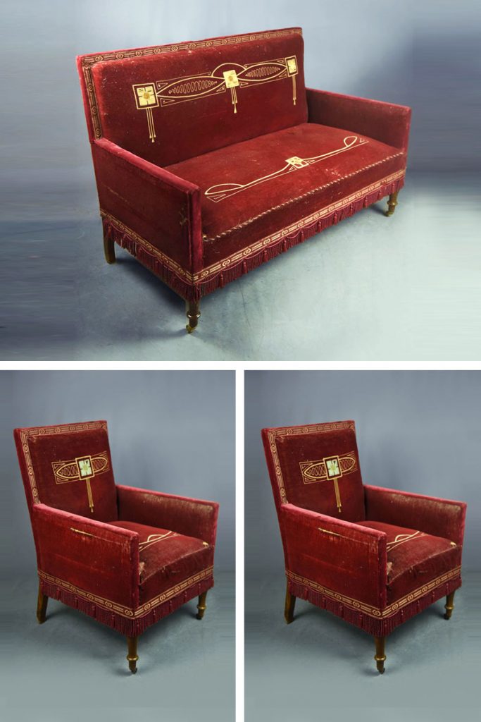 Art Nouveau Maroon Upholstered Armchair - The Classic Prop Hire Company