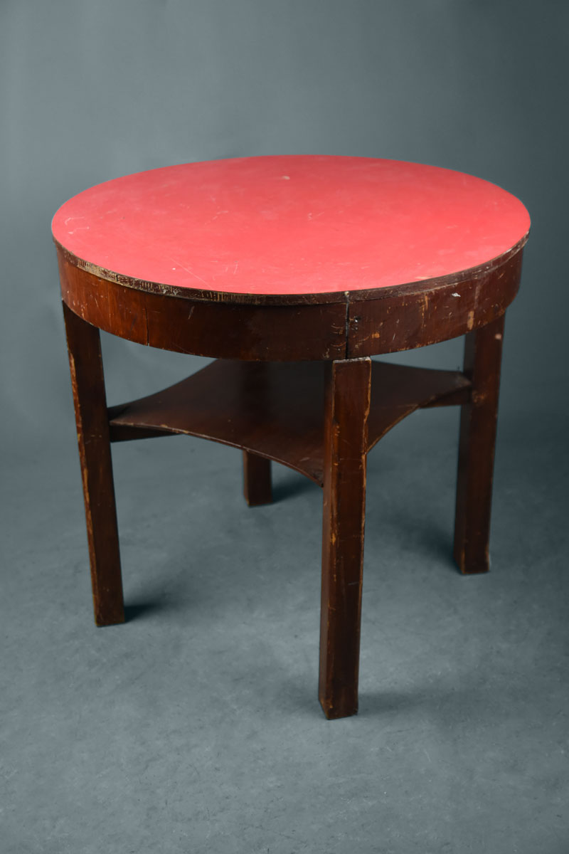 Oak Circular 2 Tier Pub Table with Red Formica Top - The Classic Prop ...